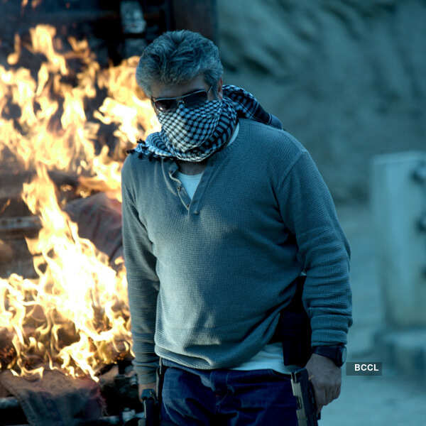 Ajith in a still from the Tamil movie Arrambam