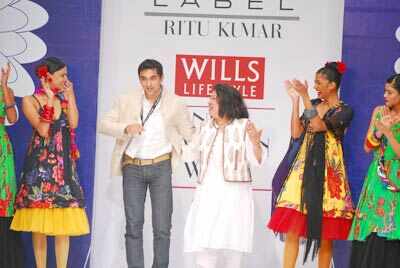 Nethra Raghuraman displays an outfit from designer Ritu Kumar's fall ...