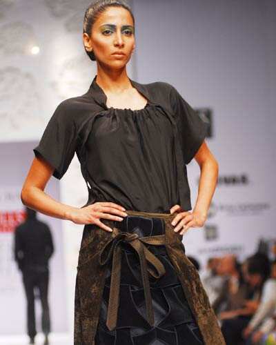 A model displays an outfit from designer Varun Bahl's fall/winter ...