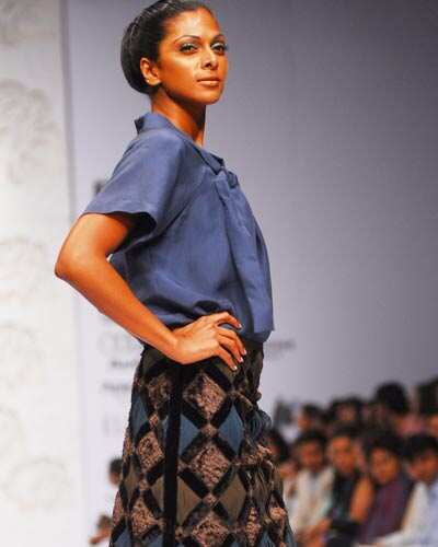 A model displays an outfit from designer Varun Bahl's fall/winter ...