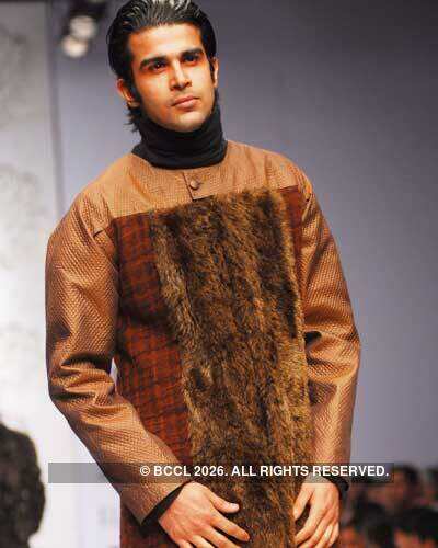 Joey Mathew displays an outfit from designer Varun Bahl's fall/winter ...