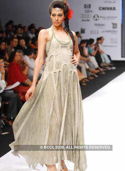 Sonalika Sahay displays an outfit from designer Rina Dhaka's fall ...