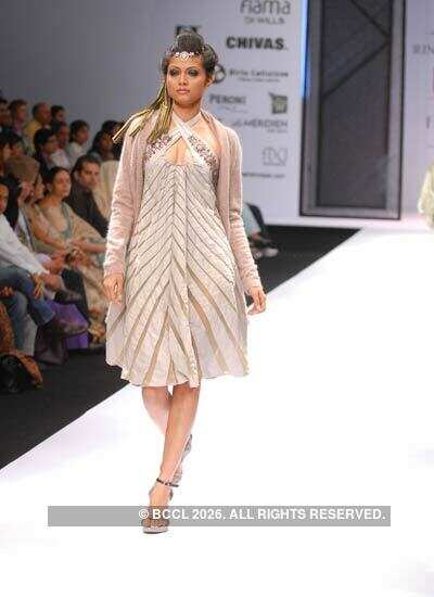 Sonalika Sahay displays an outfit from designer Rina Dhaka's fall ...