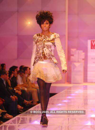 Sonalika Sahay displays an outfit from designers Anamika Khanna and ...