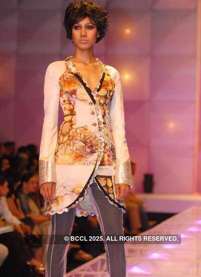 Sonalika Sahay displays an outfit from designers Anamika Khanna and ...