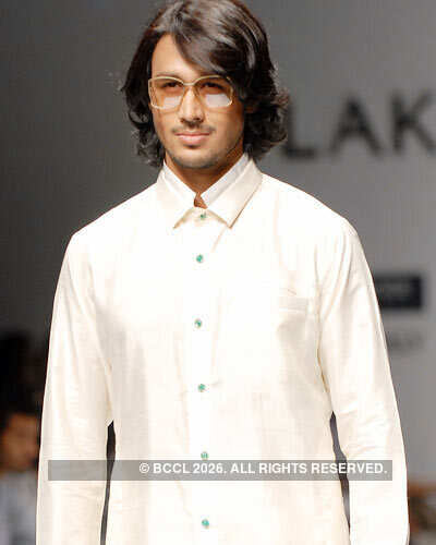 A model displays an outfit from Kallol Datta's autumn/winter collection ...