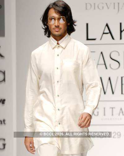 A model displays an outfit from Kallol Datta's autumn/winter collection ...