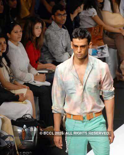 A model displays an outfit from Kallol Datta's autumn/winter collection ...