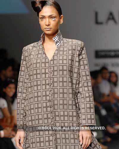 Monikangana Dutta displays an outfit from Kallol Datta's autumn/winter ...