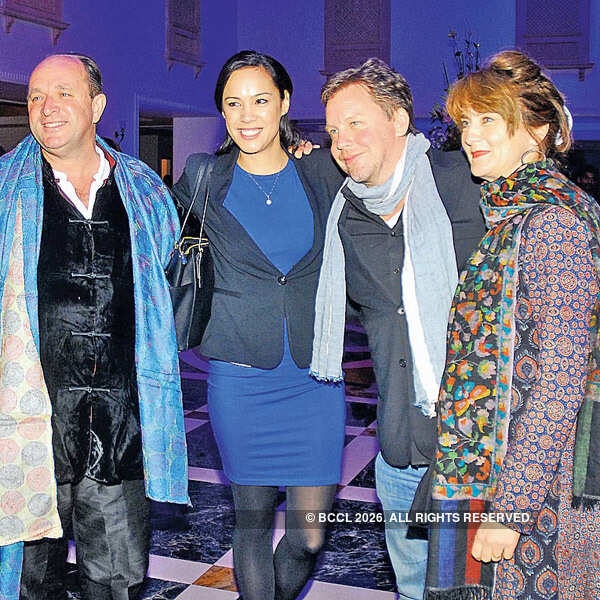 William Dalrymple (L), his wife Olivia Fraser (extreme right) with ...