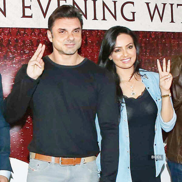 Sohail Khan and Sana Khan pose during the world premiere of his movie ...
