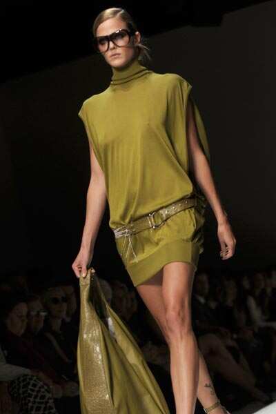 A model presents a creation for Salvatore Ferragamo fashion house as ...