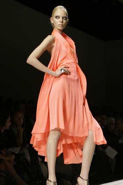 A model presents a creation for Salvatore Ferragamo fashion house as ...