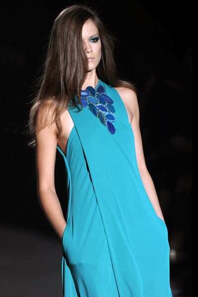 A model presents a creation for Italian fashion house Gucci as part of ...