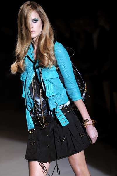 A model presents a creation for Italian fashion house Gucci as part of ...