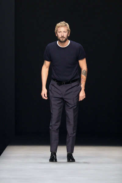 A model wears a creation by Italian fashion designer Stefano Pilati for ...