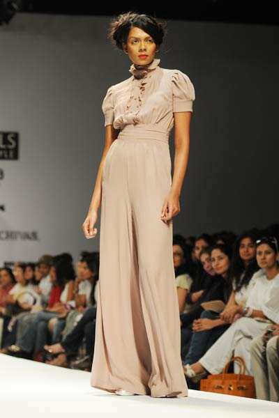 A model displays a creation by designers Gauri and Nainika during the ...