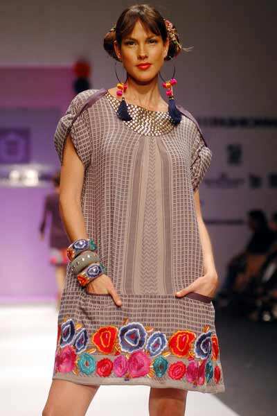 Millen displays a creation by designer Preeti Chandra during Delhi ...