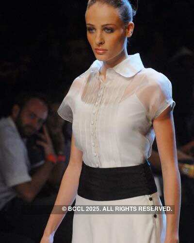 A model presents a creation from designer Anand Kabra's collection ...