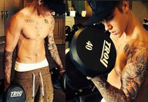 Justin Bieber shows off ripped torso after workout