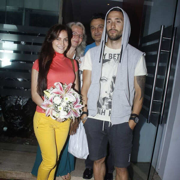 Elli Avram and her family pose for a photo during her birthday party