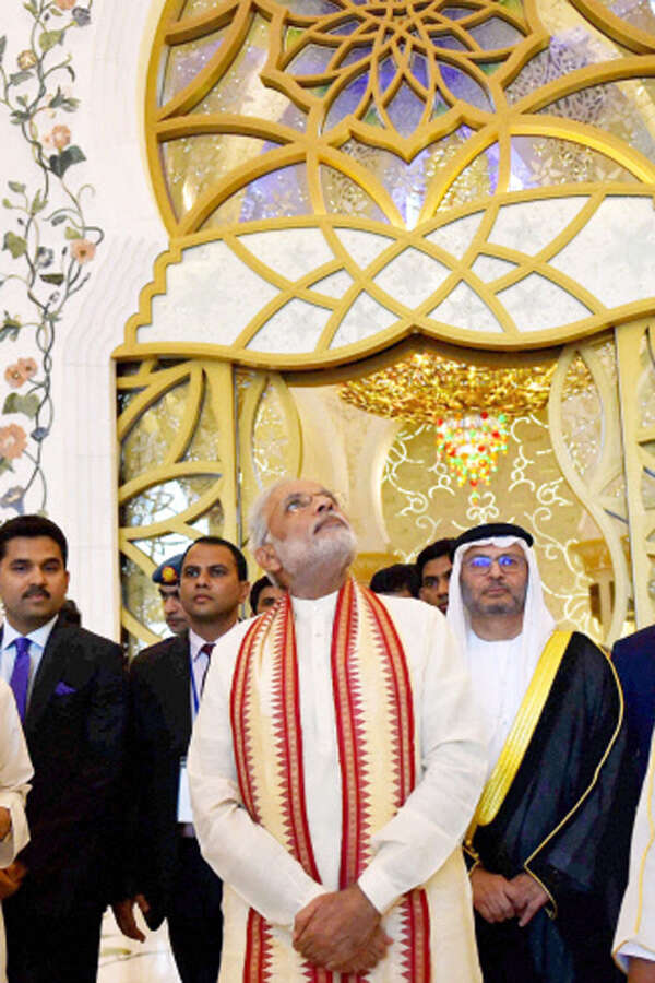 Prime Minister Narendra Modi at the Sheikh Zayed Grand Mosque on the ...