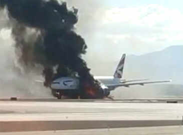 British Airways plane catches fire at Las Vegas airport