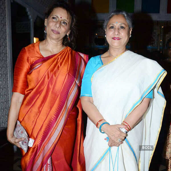 Celebs pose for a photo during the launch of actress Smita Patil's ...