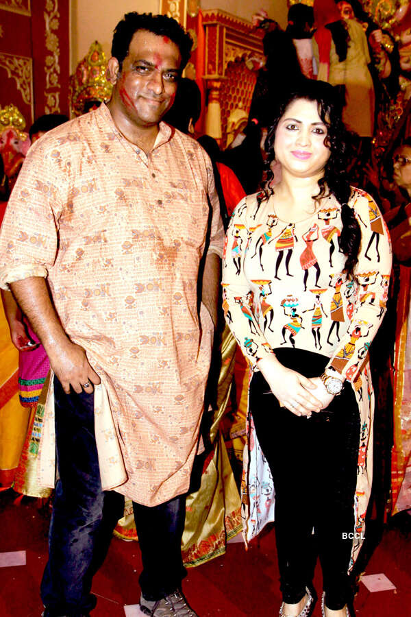 Anurag Basu and Misti Mukerjee during Durga Puja celebrations at Bangur ...