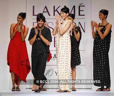 Sucheta displays a creation by designer Anuj Sharma on the Day 2 of ...