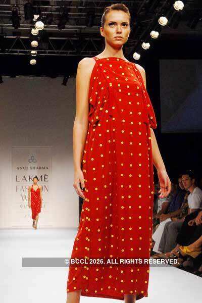 Sucheta displays a creation by designer Anuj Sharma on the Day 2 of ...