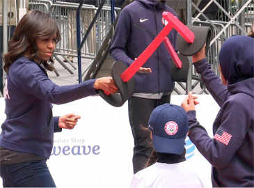 Michelle Obama practices with US Olympians