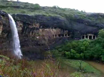 Watch: Monsoon gives Ellora caves a spectacular waterfall