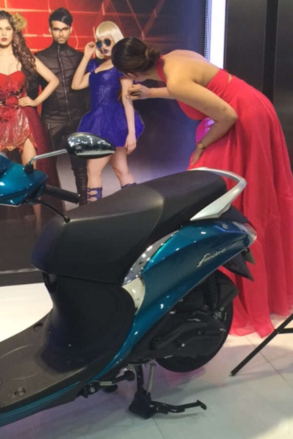 Asha Bhat and Natasha Assadi attend the Yamaha Fascino dealer ...