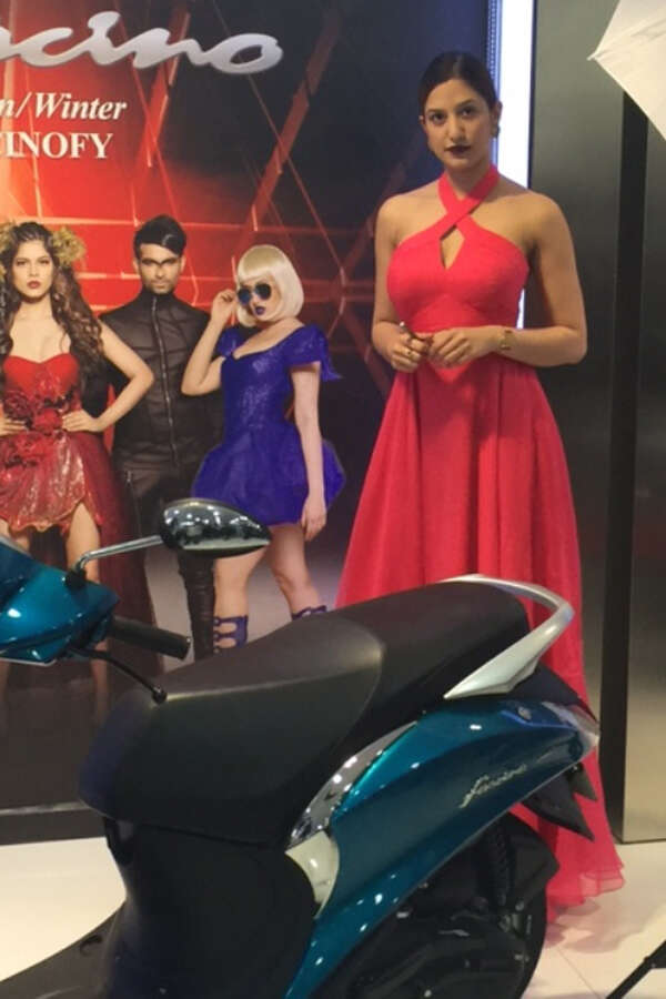 Asha Bhat and Natasha Assadi attend the Yamaha Fascino dealer ...