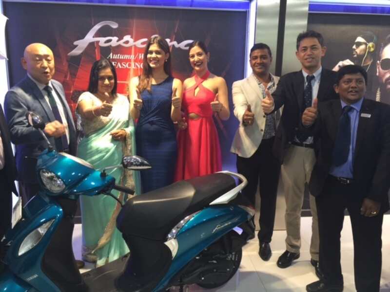 Asha Bhat and Natasha Assadi attend the Yamaha Fascino dealer ...