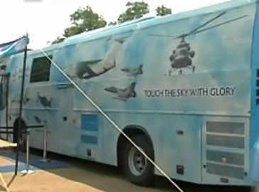 Students attend Indian Air Force bus expo campaign