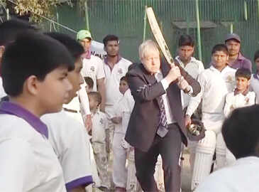 Watch: UK secretary of state Boris Johnson tries his hand at cricket