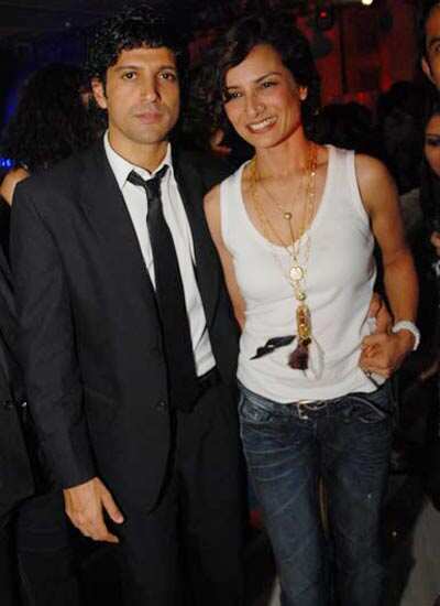 Farhan Akhtar and Timsy Anand during the IPL party at ITC Maurya ...