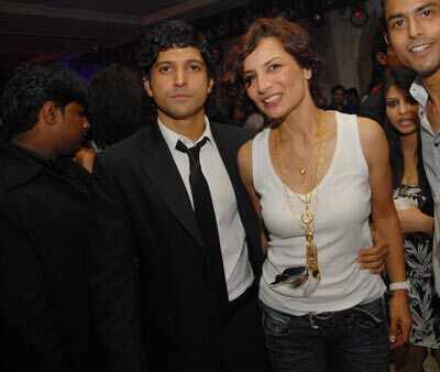 Farhan Akhtar and Timsy Anand during the IPL party at ITC Maurya ...