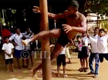 A jawan fascinated with a traditional Indian sport Mallakhamba