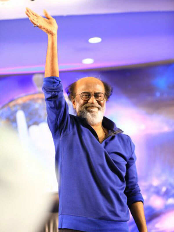 Rajinikanth waves to his fans during the fan meet held in Chennai ...