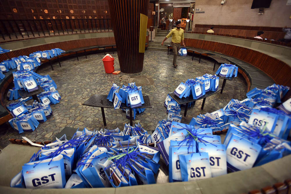 Book pamphlets on GST kept at Parliament reception room before official ...