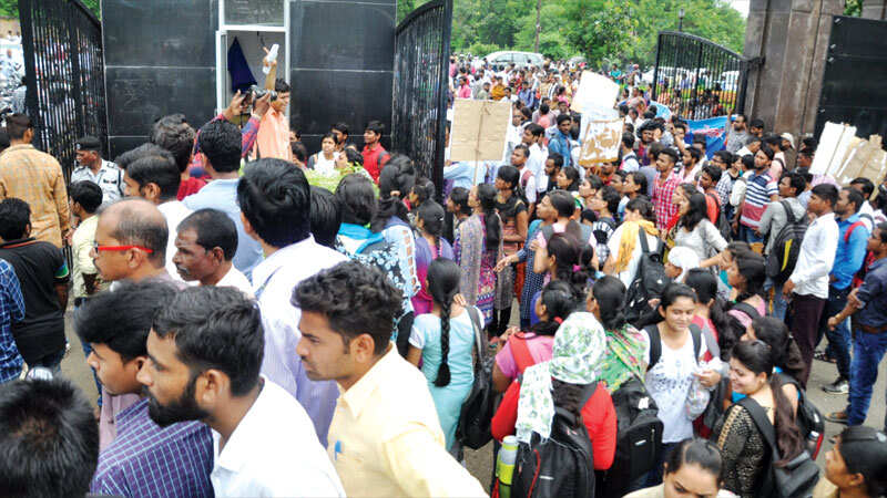 Students protest at Nagpur University over a list of demands