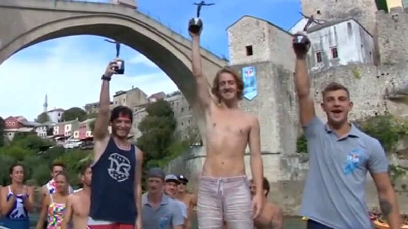 Briton Gary Hunt wins the Red Bull Cliff Diving Mostar round