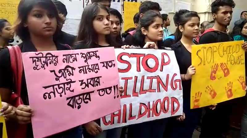 Kolkata: Students protest against child abuse outside GD Birla School
