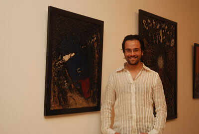 Simran KS Lamba during his art exhibition at Visual Art Gallery