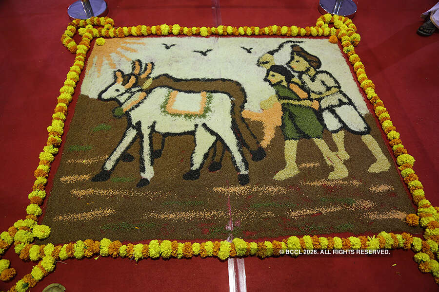A rangoli during the Organics and Millets International Fair 2018 held ...
