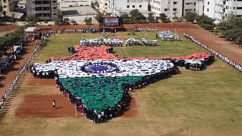 Pune: 1,700 students form human map of India, attempt world record