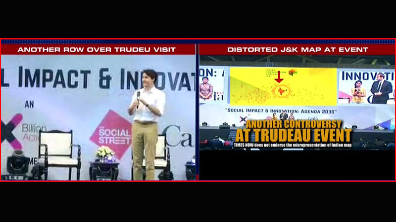Distorted India map placed at Justin Trudeau event